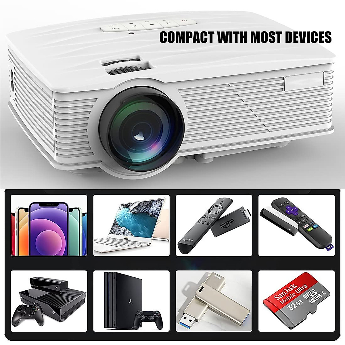 WiFi Laptop Projector Computer Projector 2022 Upgrade 5500L 210" Projector for Outdoor Movies, Supports 1080P Synchronize Smartphone Screen by WiFi/USB Cable for Home Entertainment iOS/Android