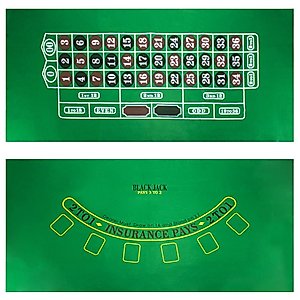 Brybelly Casino Night 2-in-1 Blackjack and Roulette Table Felt Only- Green Felt Double Sided Casino Tabletop Gaming Mat- 72" x 36" - Perfect for Casino Game Night