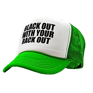 Black Out with Your Rack Out Funny Sexy - Vintage Retro Style Trucker Cap Hat (Neon Green)