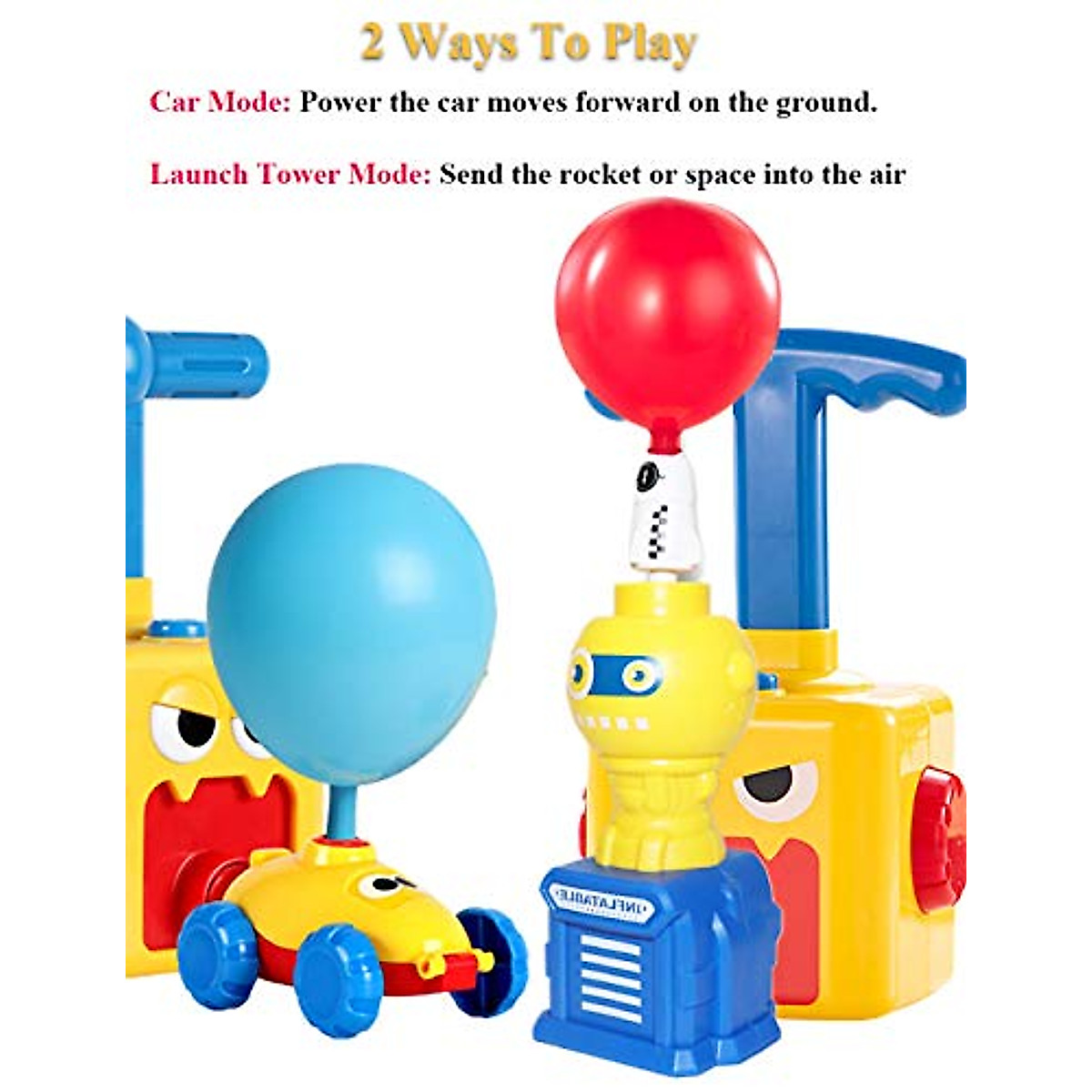 NEXTAKE Balloon Powered Car and Launcher Set, Balloon Launcher Toy Set Balloon Power Racer Air Inertial Car Toy Balloon Launcher Launch Pad with 12 Balloons (Duck with Launch Tower 2)