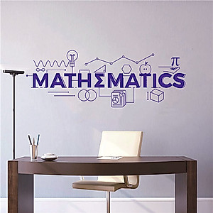 Children Room Mathematics Sign Wall Stickers Math Education Vinyl Decals School Classroom Decoration Motivational Poster Wall Murals HQ951 (Blue)