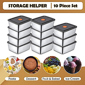 Layhit 10 Set 304 Stainless Steel Food Containers with Lids 20 oz Metal Marinating Snack Containers Box for Lunch, Leftovers, Dishwasher & Freezer Safe
