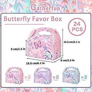 Butterfly Birthday Party Supplies Butterfly Party Favor Box, Gift Box, Treat Boxes, Candy Box for Butterfly Birthday Party Decorations, Mix 3 designs, 24Pack.