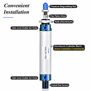 TAILONZ PNEUMATIC 25mm Bore 150mm Stroke Air Cylinder Double Action with Y Connector and 2Pcs 6mm Fitting MAL25x150