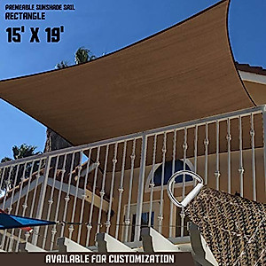 TANG Sun Shades Depot Sun Shade Sail 15' x 19' Brown Canopy Rectangle 180 GSM Shade Sail U*V Block for Patio Garden School Park Outdoor Facility and Activities