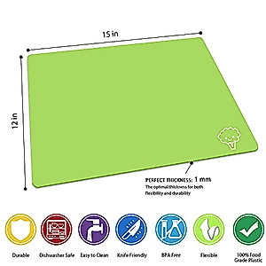 ZVP Flexible Plastic Cutting Board Mats Set of 8, Colorful Chopping Boards with Food Icon for Kitchen, BPA Free, Non-Slip Back, Dishwasher Safe, Non Porous