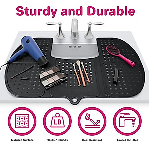 Sink Topper, Bathroom Sink Cover for Counter Space. Makeup Organizer Mat and Must Have Bathroom Gadget. Large, Black.