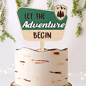 Huray Rayho National Park Cake Topper Let the Adventure Begin Wooden Cake Decoration for Natural Adventure Theme Sage Green Baby Shower Engagement Wedding Birthday Party Centerpiece