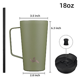 Konokyo Insulated Tumbler with Handle and Straw, 18 OZ Travel Coffee Mug Stainless Steel Cup Metal Water Bottle,Camp Green