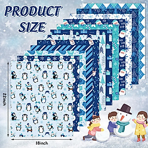 JarThenaAMCS 12Pcs Winter Cotton Fabric Bundles 18 x 22 Inch Snowflake Snowman Santa Penguin Fat Quarters Blue White Sewing Fabrics for Xmas Winter DIY Craft Party Decor