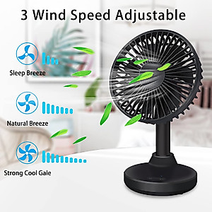 USB Desk Fan,Small Table Fan Oscillating Fan Head Rotating Adjustment Portable Mini Personal Fan 3 Speeds Strong Wind Quiet Desktop Table Cooling Fan for Home Office Table Dorm Outdoor Camping Travel