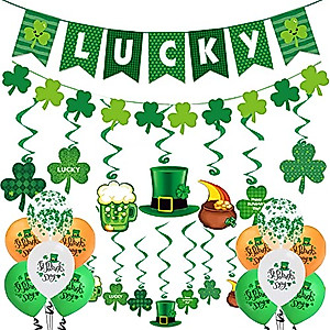 St. Patrick’s Day Banner Party Decorations - 57Pcs Shamrock Garland St Patrick’s Day Decorations Irish Party Decor Spring Holiday Accessory Wall Decorations with Lucky Banner