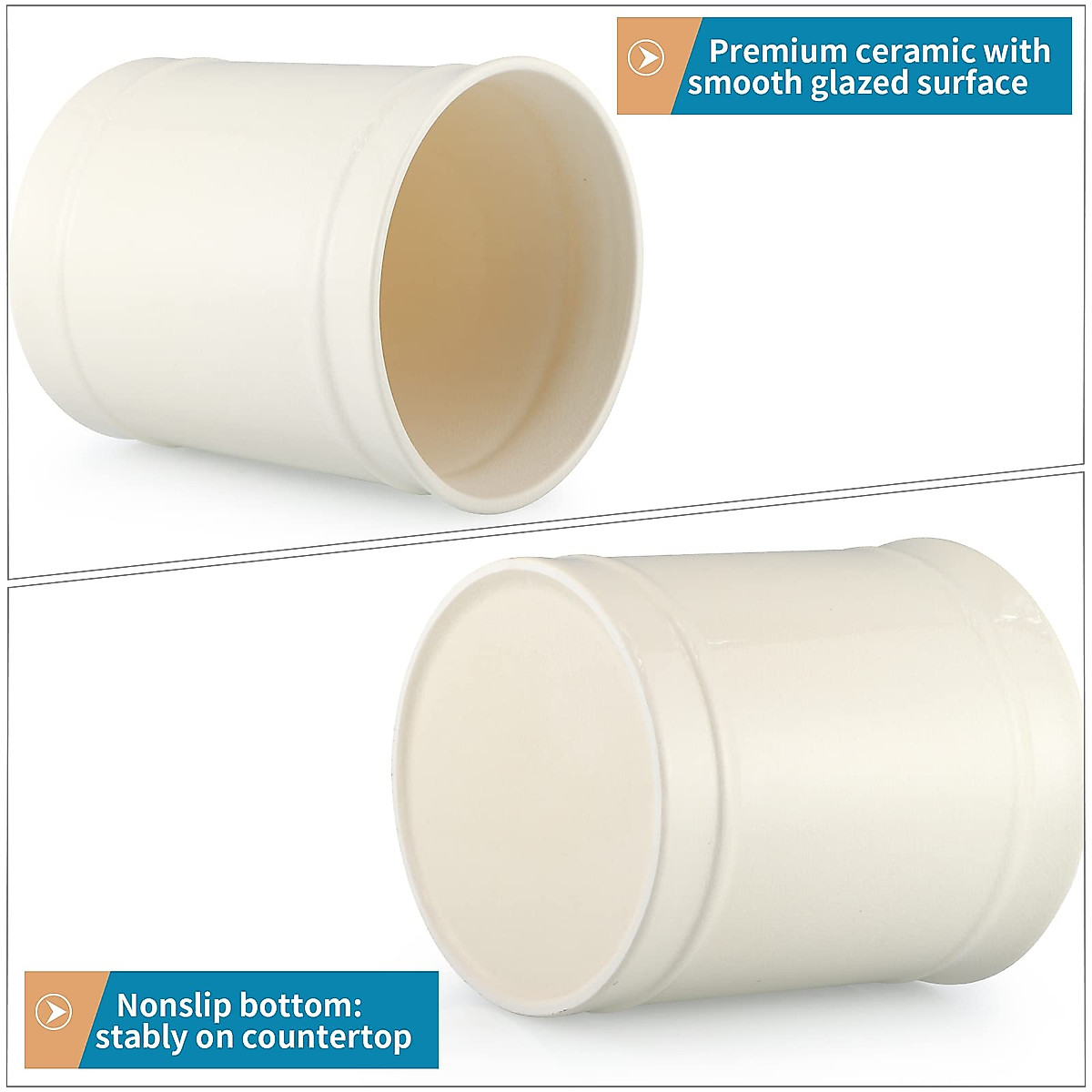 Sanbege Ceramic Utensil Crock with Ice Crack Pattern, 6.8" Large Kitchenware Caddy, Utility Utensil Holder for Cooking Tools, Makeup Brushes, Flowers, Wine Bucket (Cream White)