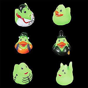 Glow-in-The-Dark Halloween Zombie Rubber Duck Characters Toy Duckies for Kids, Bath, Birthday, Baby Showers, Summer Beach, and Pool Activity, 2" (12-Pack)