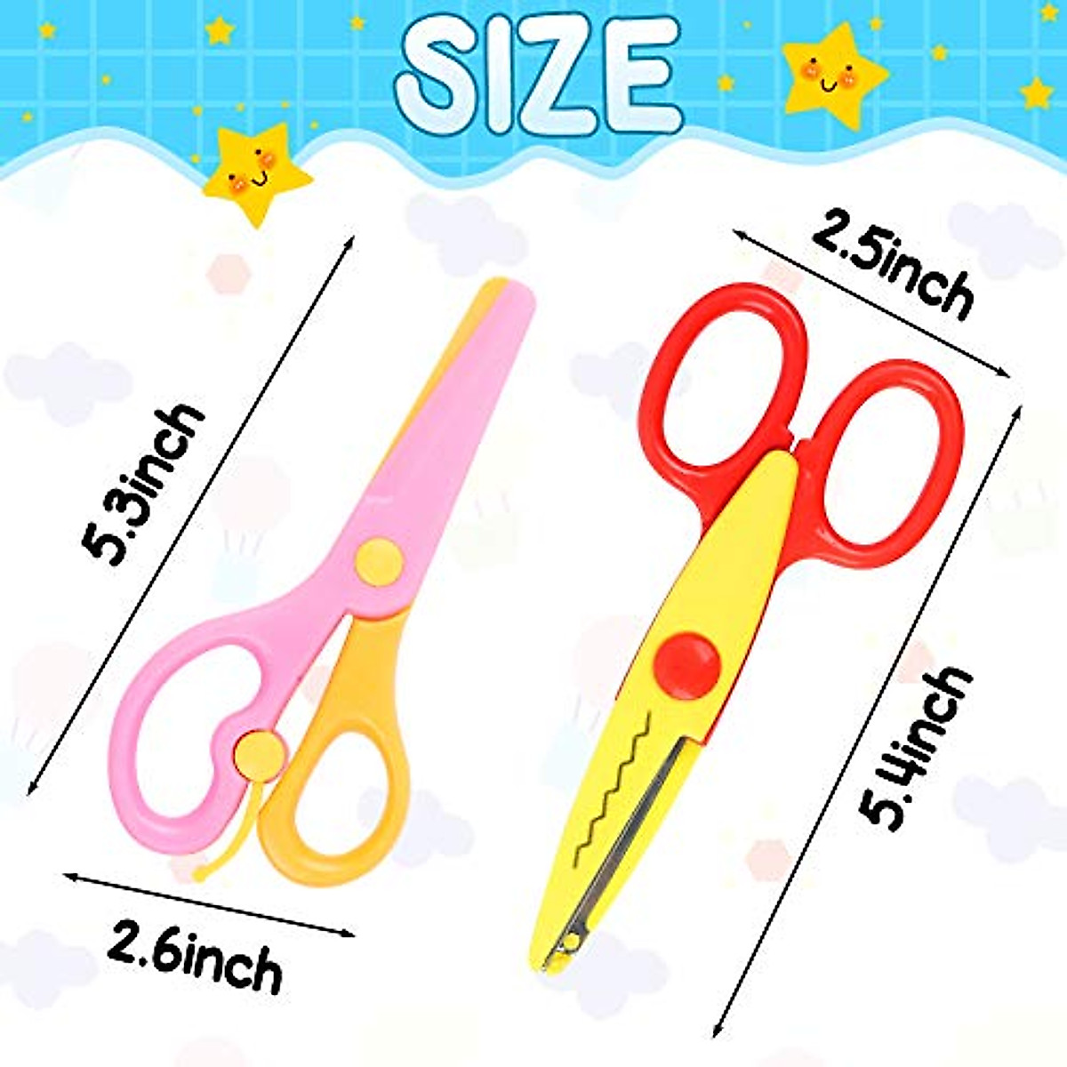 LovesTown Paper Edge Scissor Set, 6 Pcs Shape Scissors and 1 PCS Safe Scissors Designs Pattern Scissors Craft Art Scissors for DIY Photos Album Scrapbooking