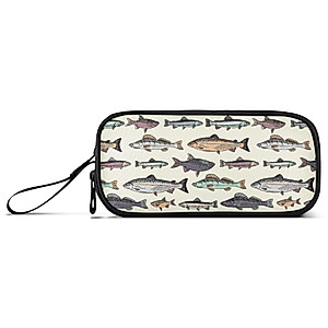 Fisyme Vintage Fish Pencil Case Large Capacity Pen Box Makeup Pouch Holder Organizer Stationery Bag for School Office College Traval Adults