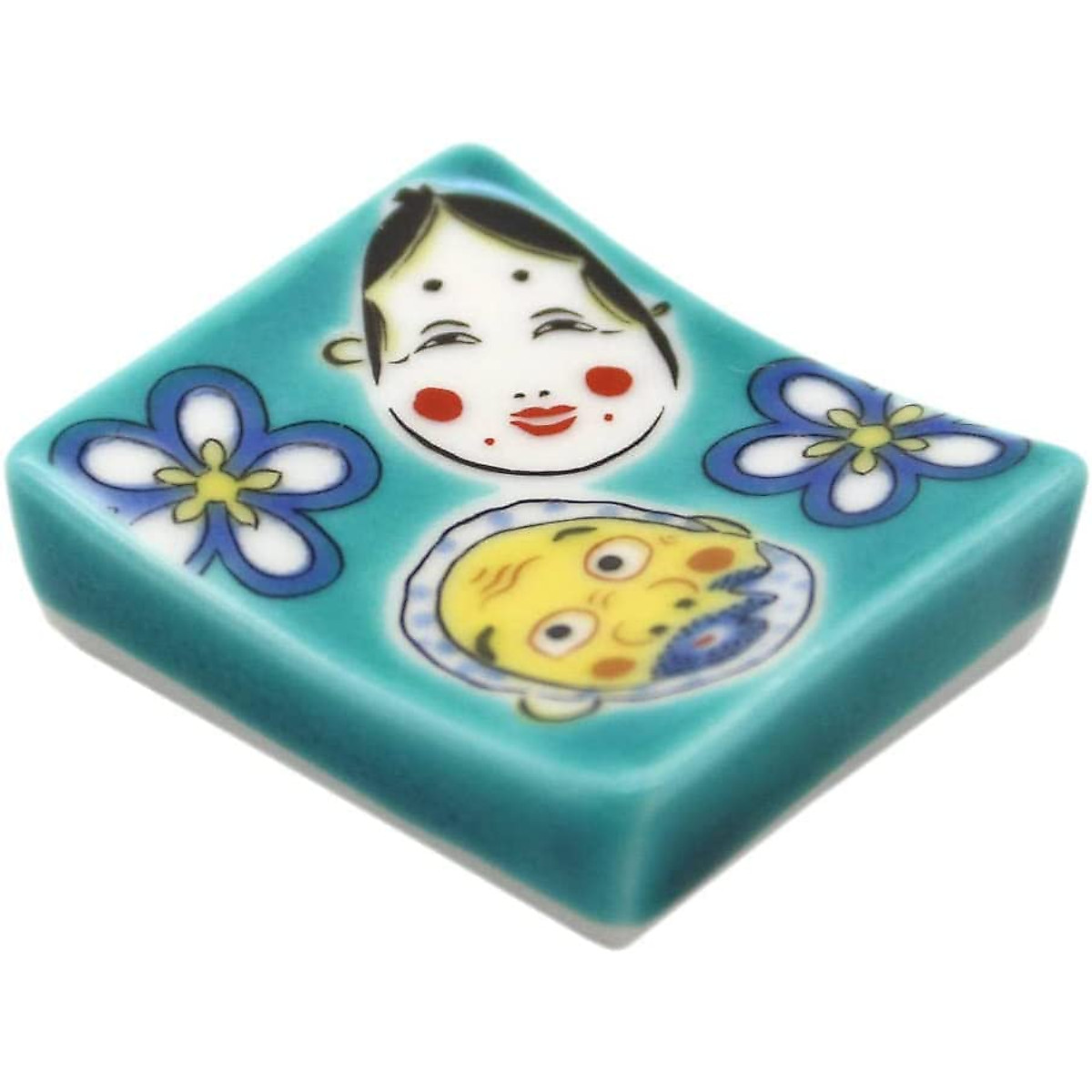 Japan Kutani Chopsticks holders Hyottoko Okame (funny face) HC-06 for Chopsticks Forks Spoons Knives Paint Brushes || Cutlery for Sushi, made in Japan, dishwasher safe