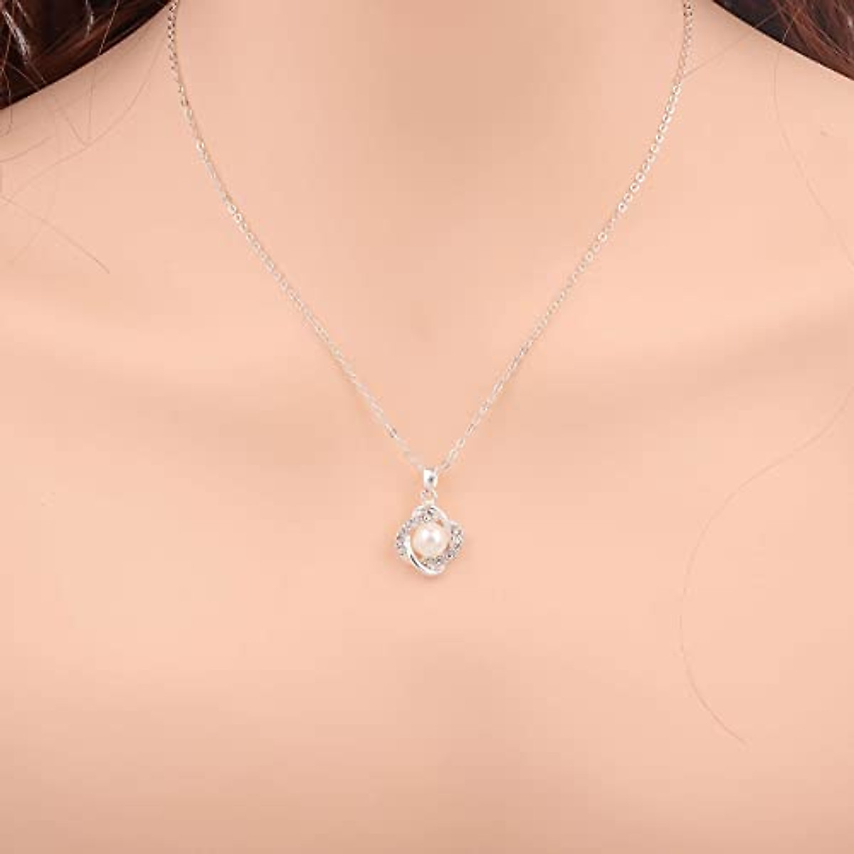 Bridesmaid Jewelry Set for Women Girls,8 Sets Silver Plated Love Knot Pendant with Pearl Necklace Earrings Bracelet Set,Bridesmaid Gift for Wedding/Proposal/Party/Anniversary