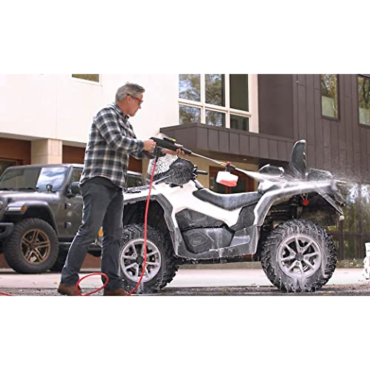 AR Blue Clean BC383HSS Electric Pressure Washer-2150 PSI, 1.6 GPM, 13 Amps Quick Connect Accessories, Telescopic Handle, On Board Storage, Portable Pressure Washer, High Pressure, Car Washer, Patio