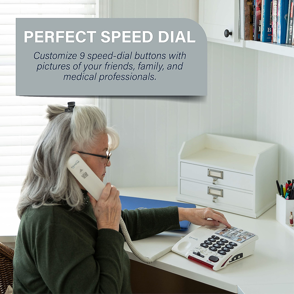 Amplified Big Button Landline Phone for Seniors – 26dB Home Phone with Photo Buttons – Telephones for Hearing Impaired & Simple Big Button Telephone Number for Seniors by Serene Innovations.