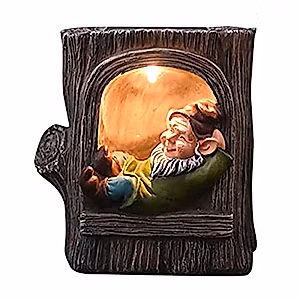 OwMell Garen Gnome Tree Hugger, Outdoor Gnome Statue Figurine with Solar LED Lights, Tree Huggers Decoration for Patio Yard Lawn Garden Ornament 6"