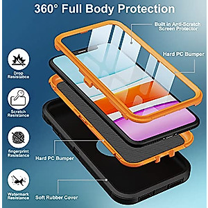 Aimoll-88 iPhone 11 Heavy Duty Case - Built-in Screen Protector, Shockproof & Dust Proof, Rugged 3-Layer Protection, Black/Orange