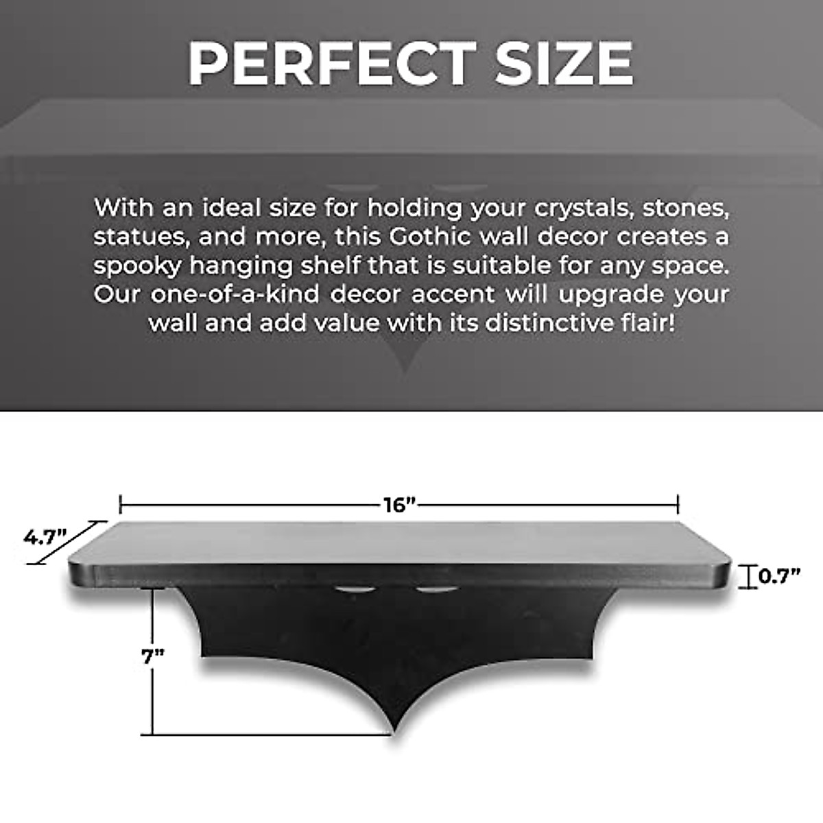 Bat Shelf Gothic Decor - Gothic Bedroom Shelf - Spooky Home Decor Gifts - Floating Shelf with Hooks - Cool Wall Shelves for Bedroom - Wall Hanging Shelves - Apartment Room Decor, Home Decor Accents