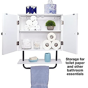 EXCELLO GLOBAL PRODUCTS 22" x 27.5” Barndoor Bathroom Wall Cabinet, Space Saver Storage Cabinet Kitchen Medicine Cabinet with Adjustable Shelf and Towel Bar, White