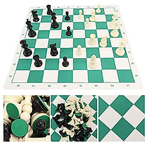 Travel Portable Folding Chess Game Sets Chess Checkers Set with Zipper Storage Bag Folding Roll Up Travel Checkers Games Beginner Chess Set for Kids and Adults