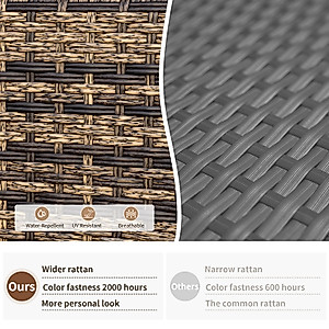 MEISSALIVVE Patio Furniture Sets, 6 Pieces Outdoor Rattan Furniture Conversation Sets with 2 Wood Armrests Swivel Rocker Chairs, 2 Ottoman, 3-seat Sofa and Coffee Table(Brown)