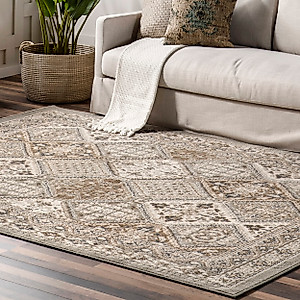 nuLOOM 2x10 Becca Traditional Tiled Area Rug, Taupe, Faded Transitional Design, Stain Resistant, For Bedroom, Dining Room, Living Room, Hallway, Office, Kitchen, Entryway