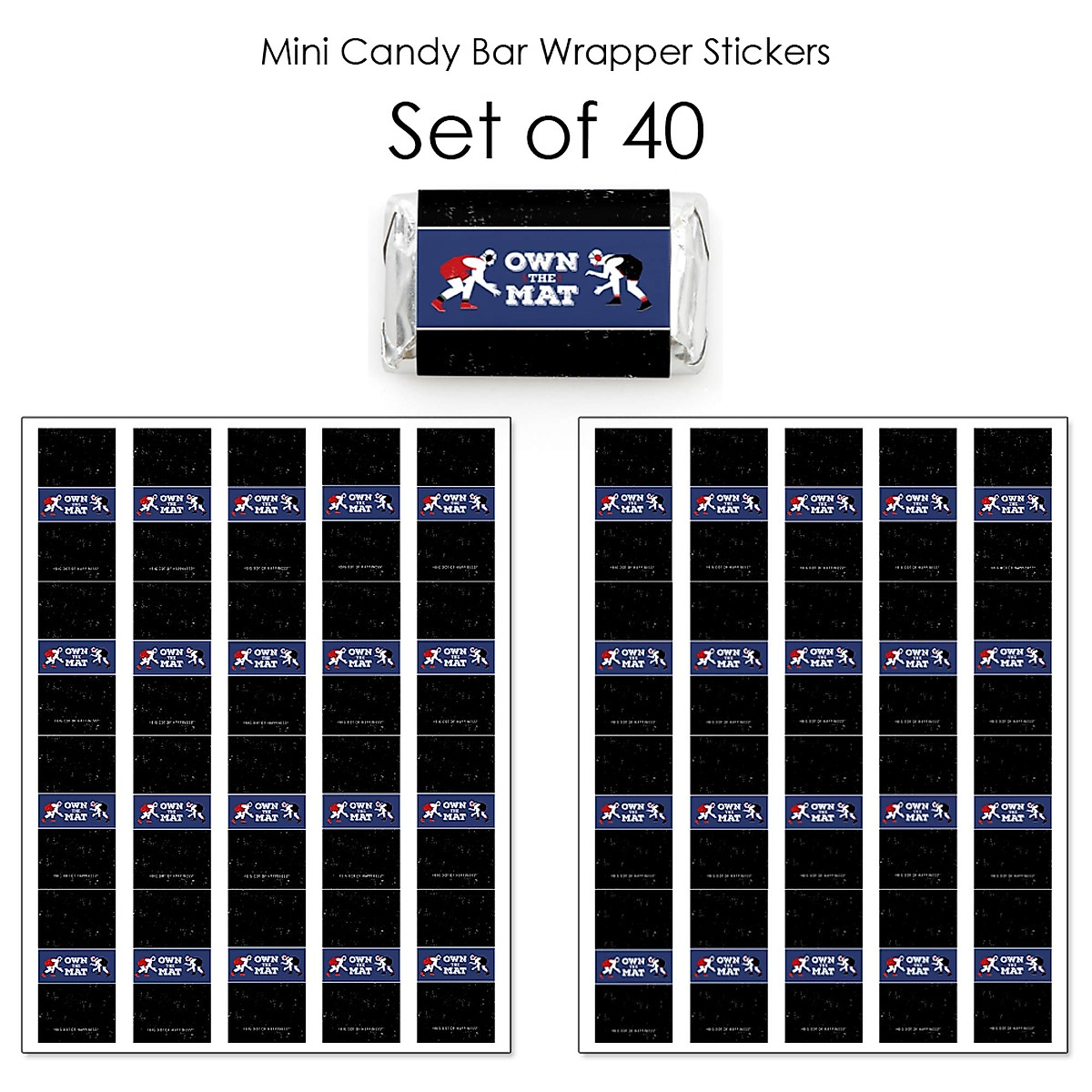 Big Dot of Happiness Own the Mat - Wrestling - Mini Candy Bar Wrapper Stickers - Birthday Party or Wrestler Party Small Favors - 40 Count