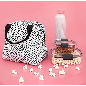 Steel Mill & Co Insulated Lunch Bag, Large Capacity Lunch Tote, Cute Lunch Box for Women, Mini Cooler with Zipper Closure, Pockets, and Sturdy Handles, Black Dots