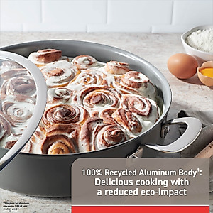 T-fal Ceramic Excellence Reserve, Ceramic Non Stick Universal Pan w/ Glass Lid 5.5 Quart, Induction Oven Broiler Safe 500F, Healthy Cooking, Easy Cleaning, Heat Indicator, Cookware, Pots and Pans Grey