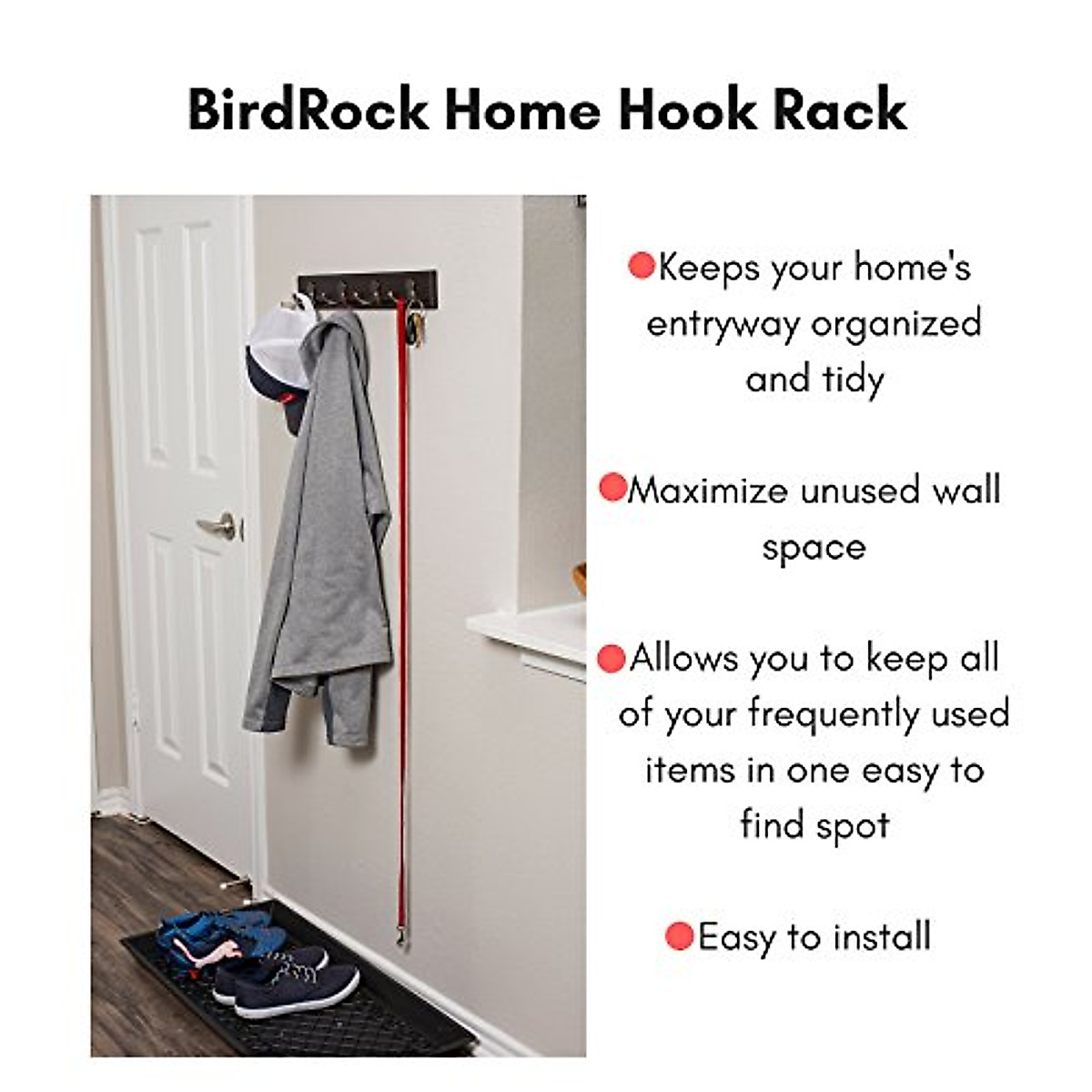 BirdRock Home Dual Hook Coat and Hat Rack - 4 Dual Hooks - 17 Inches - Wall Mount - Decorative Home Storage - Entryway Foyer Hallway Bathroom Bedroom Rail - Oil Rubbed Bronze Hooks - Dark Brown Pine B