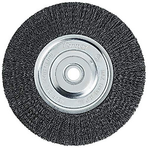 Forney 72747 Wire Bench Wheel Brush, Fine Crimped with 1/2-Inch and 5/8-Inch Arbor, 6-Inch-by-.008-Inch