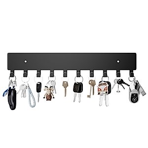 GTK Key Holder for Wall, Key Hooks with 10 Hooks, Wall Mounted Key Holder for Hallway, Self Adhesive Key Rack(Black)