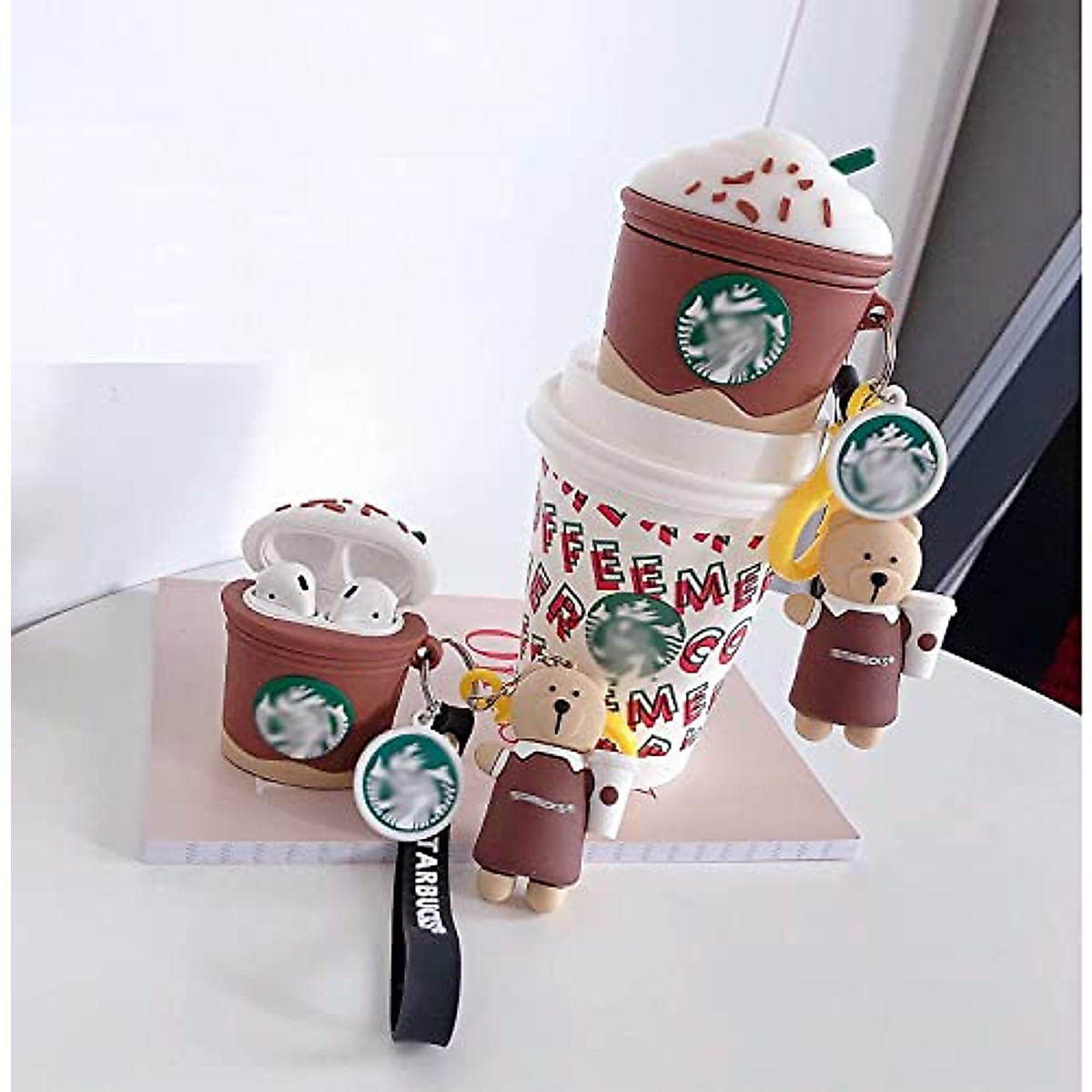 Airpods Pro Case,3D Cute Cartoon Funny Kawaii Airpods Pro Case,Shockproof Protective Soft Silicone Airpod Case Designed with Drink Cup Keychain for Apple AirPods 3 Charging Case(Brown Coffee Cup)