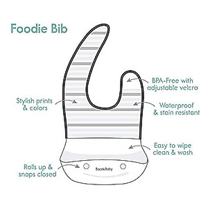 Bazzle Baby Silicone Bib for Baby with Food Catcher - Waterproof Roll Up and Button Feeding Bib for Toddler Eating 2-Pk