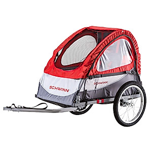 Schwinn Trailblazer Plus Single Child Bike Trailer, for 1 Child Only Up to 40 lbs., Additional 12 lbs. of Convenient Storage Capacity, Canopy, 16-Inch Air-Filled Tires, Red