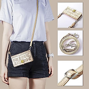 ONV Wallet Case Compatible with Samsung Galaxy S9 Plus - Adjustable Strap Sparkly Animal Leather Folio Cover Card Holder Anti-Shock Stand Magnet Flip Case for Samsung Galaxy S9 Plus [MG] -Gold