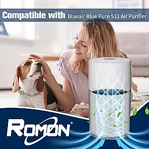 ROMON 2 Pack Blue Pure 511 Filter Replacement for Blueair Blue Pure 511 Air Purifier, 2-in-1 True HEPA and High-Efficiency Activated Carbon Filter, White