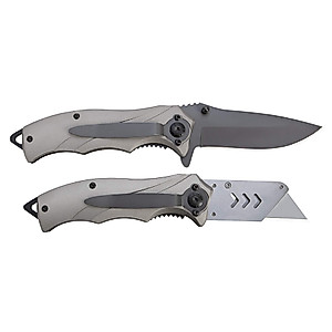 Performance Tool W9371 Hardwood and Aluminum Pocket and Utility Knife Set with Drop Point Blades and Inline Blade Locks and Clips (2 Pieces)