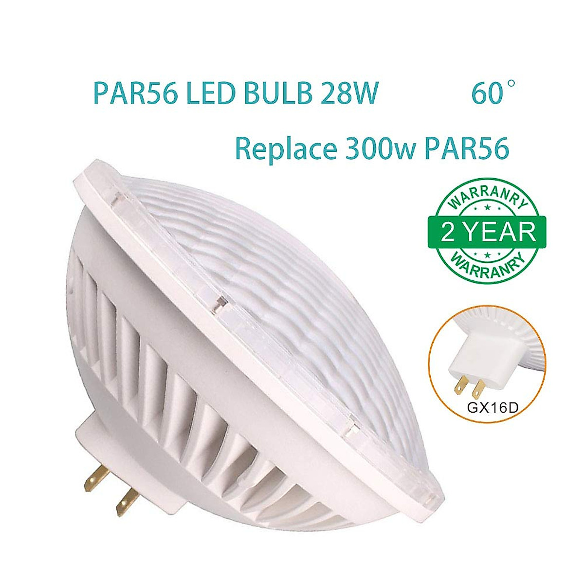 BAOMING PAR 56 LED Bulb Dimmable Replace Standard Halogen PAR56 300 Watt Light AC/120V 28W Warm White (2700~3000K) Base Type: GX16D
