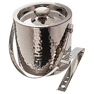 Elegance Hammered 6-Inch Stainless Steel Ice Bucket With Tongs