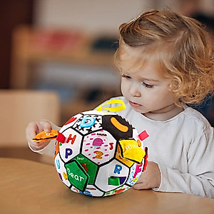 Inbeby Sensory Ball Baby Toy 6 12 Months, Musical Plush Soccer Ball for Toddler 1 2 3, Black and White High Contrast Baby Toy with Crinkle & Squeaker, Infant Baby 6 12 18 Month Toddler 1 2 3