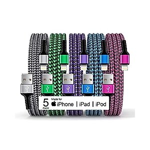 [Apple MFi Certified] (5 Pack 3FT) USB Lightning Cord to USB A Charging Cable, Lighting Braided Wire Lightening Chord for iPhone 14 13 mini/13/12/11 Pro Max/XS MAX/XR/XS/X/8/7/Plus/SE/Pad/Airpods