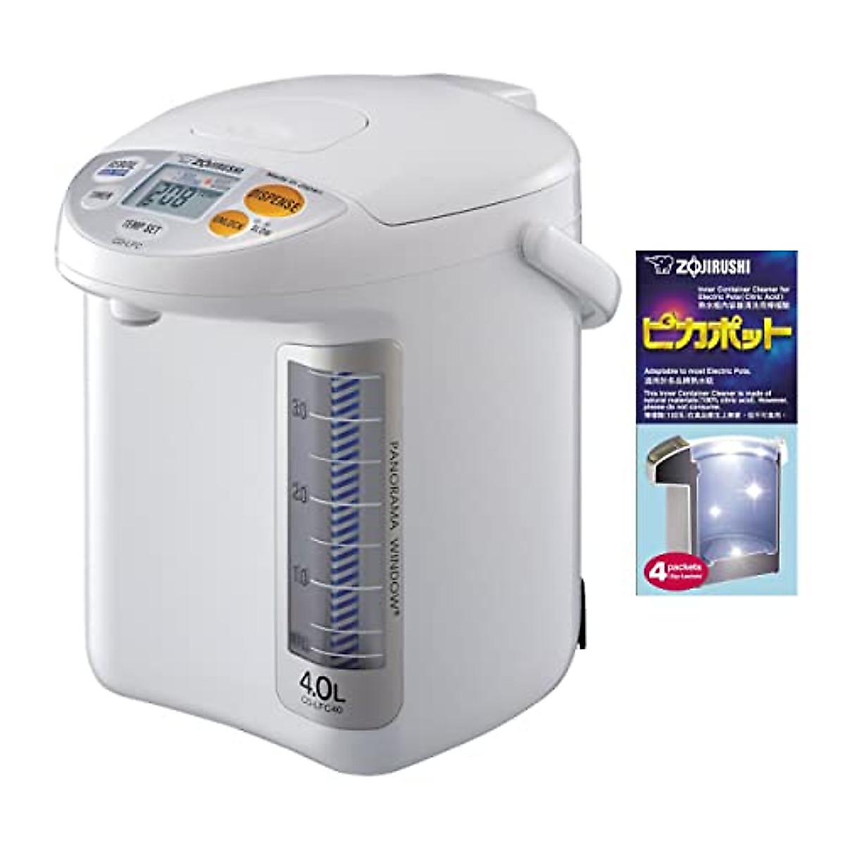 Zojirushi CD-LFC40 Micom Water Boiler and Warmer (135 oz, White) with 4 Packs of Descaling Agent Bundle (2 Items)