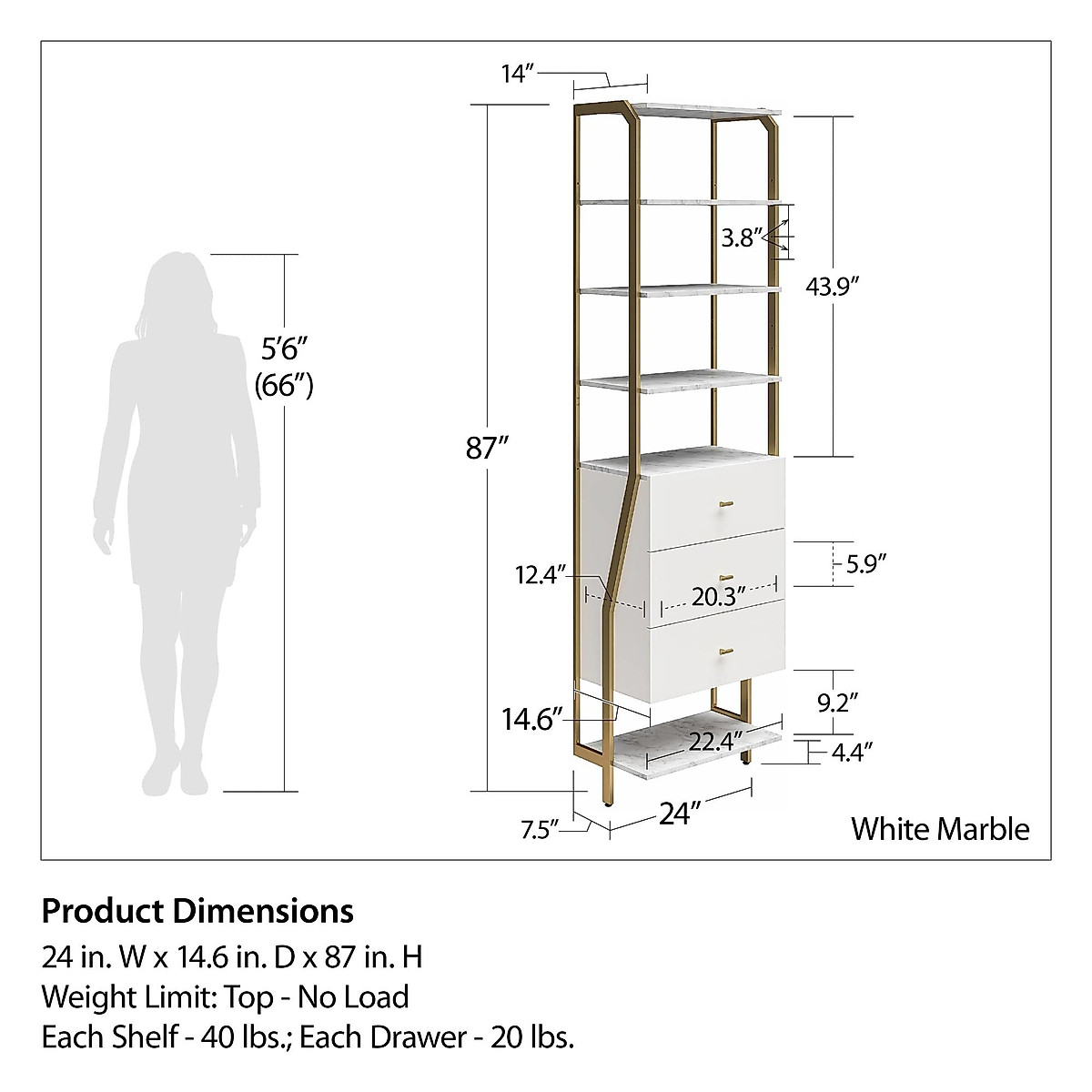 CosmoLiving by Cosmopolitan Gwyneth Closet 3 Piece Bundle- 2 Hanging Rod & 1 Drawer Unit, White Marble