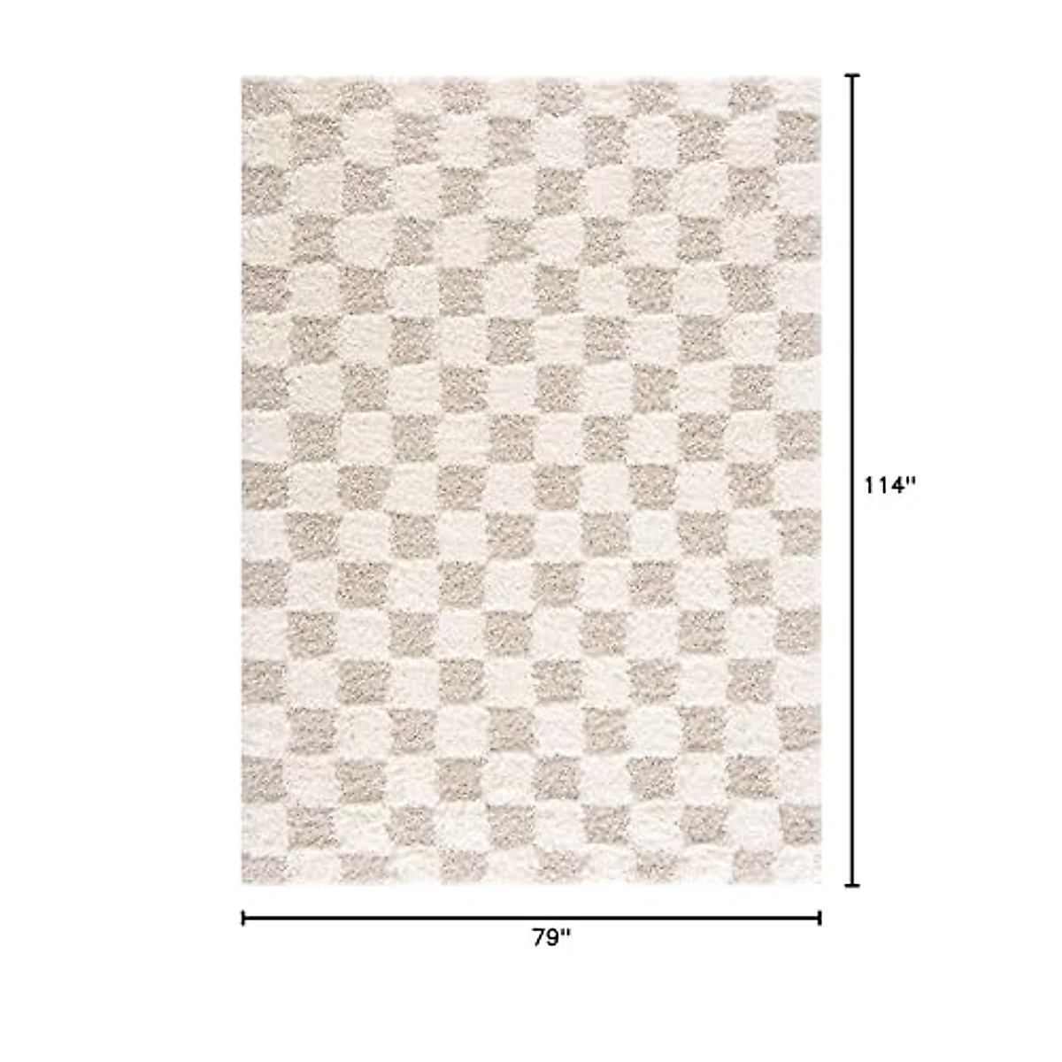 BoutiqueRugs Atira Modern Checkered Shag Area Rug - High Pile Fluffy Shag Rug for Kids Room, Nursery, Living Room, Bedroom, Dining Room - Beige, Cream, White - 6'7" X 9'6" (6x9 Area Rug)